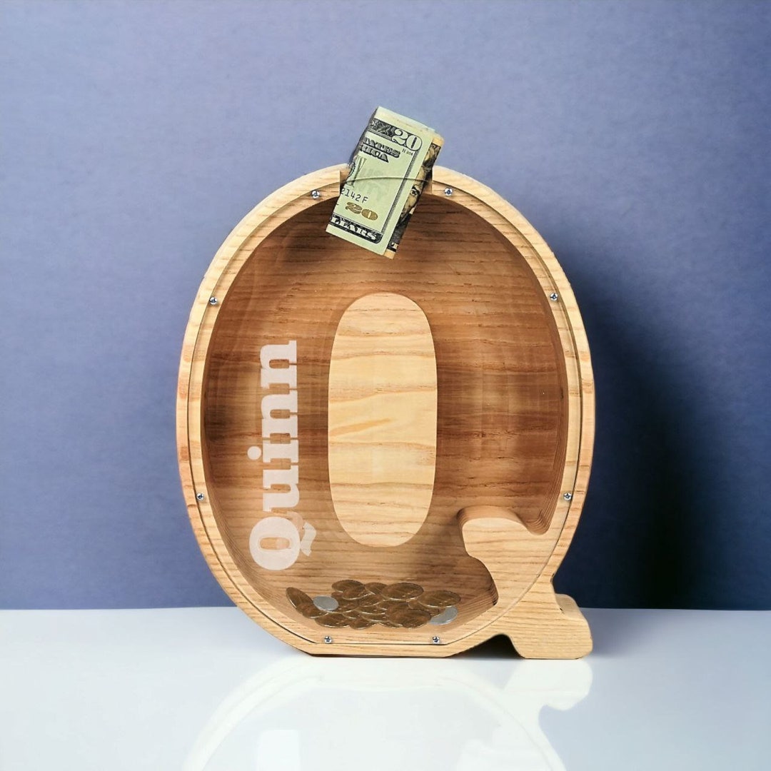 Personalized Wooden Letter Piggy Bank: Laser Engraved Name, Kids Coin ...