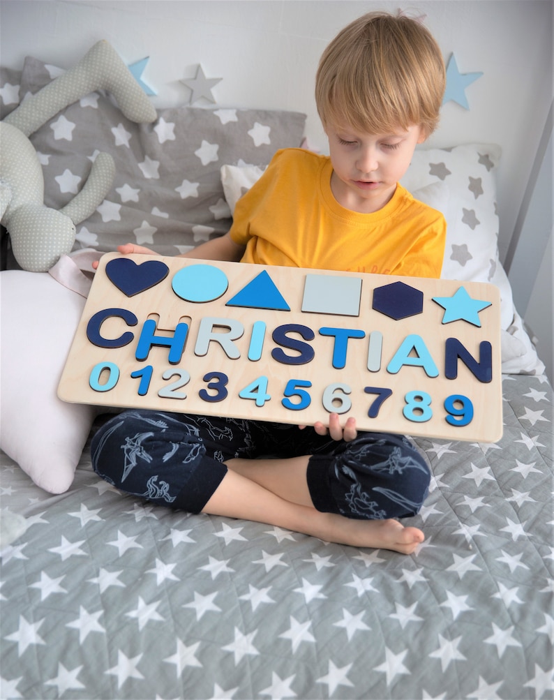 Custom Blue Name Puzzle, Wooden Numbers, Baby Gift - Etsy Italia
