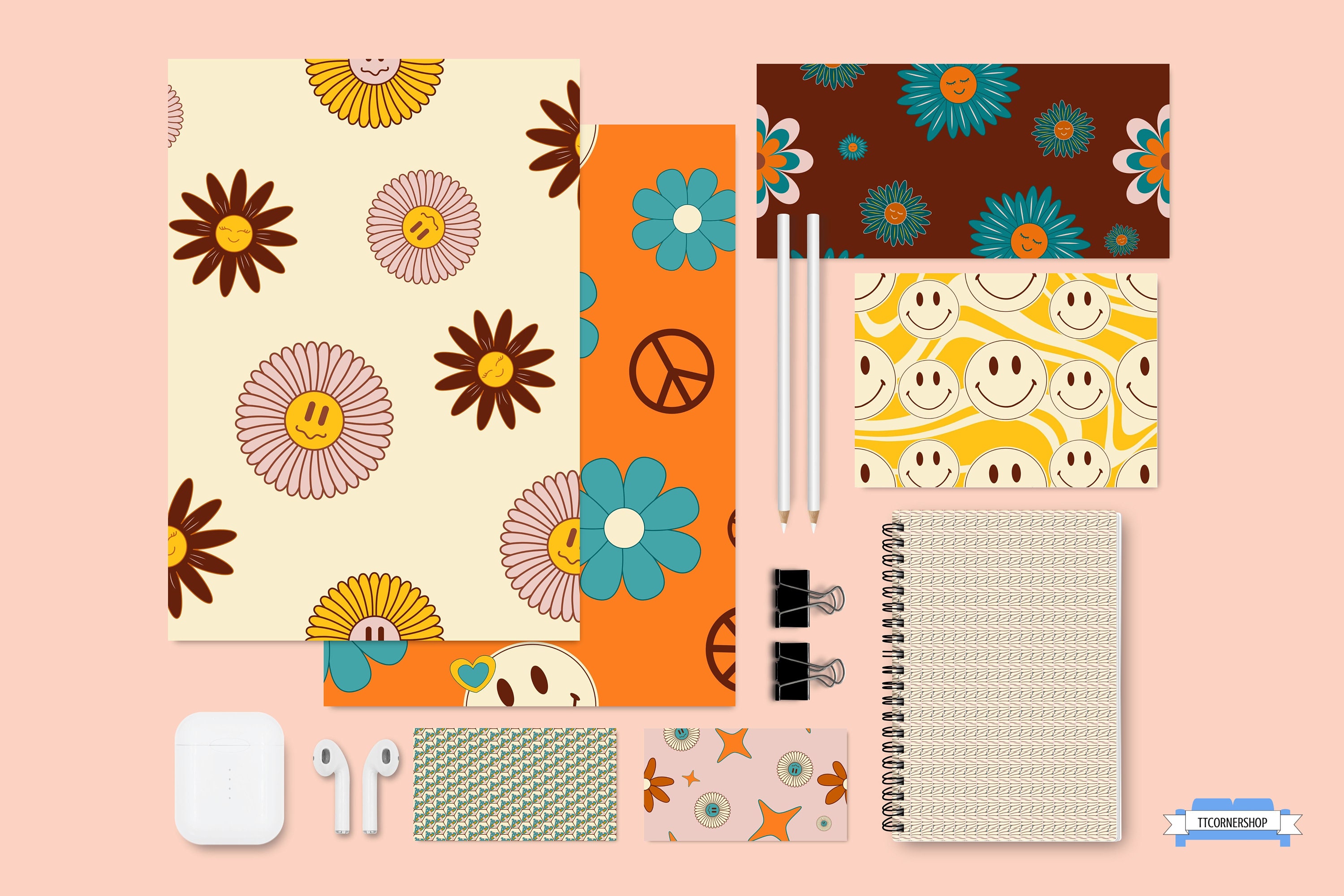 Retro Groovy Digital Papers | Retro Digital Paper | Groovy Digital ...
