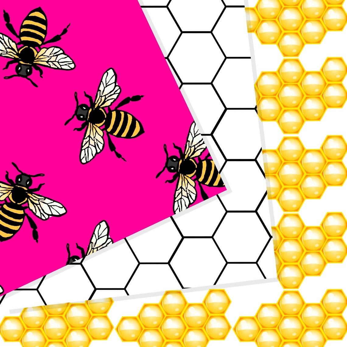 Hot Pink Bee Digital Print Papers - Etsy