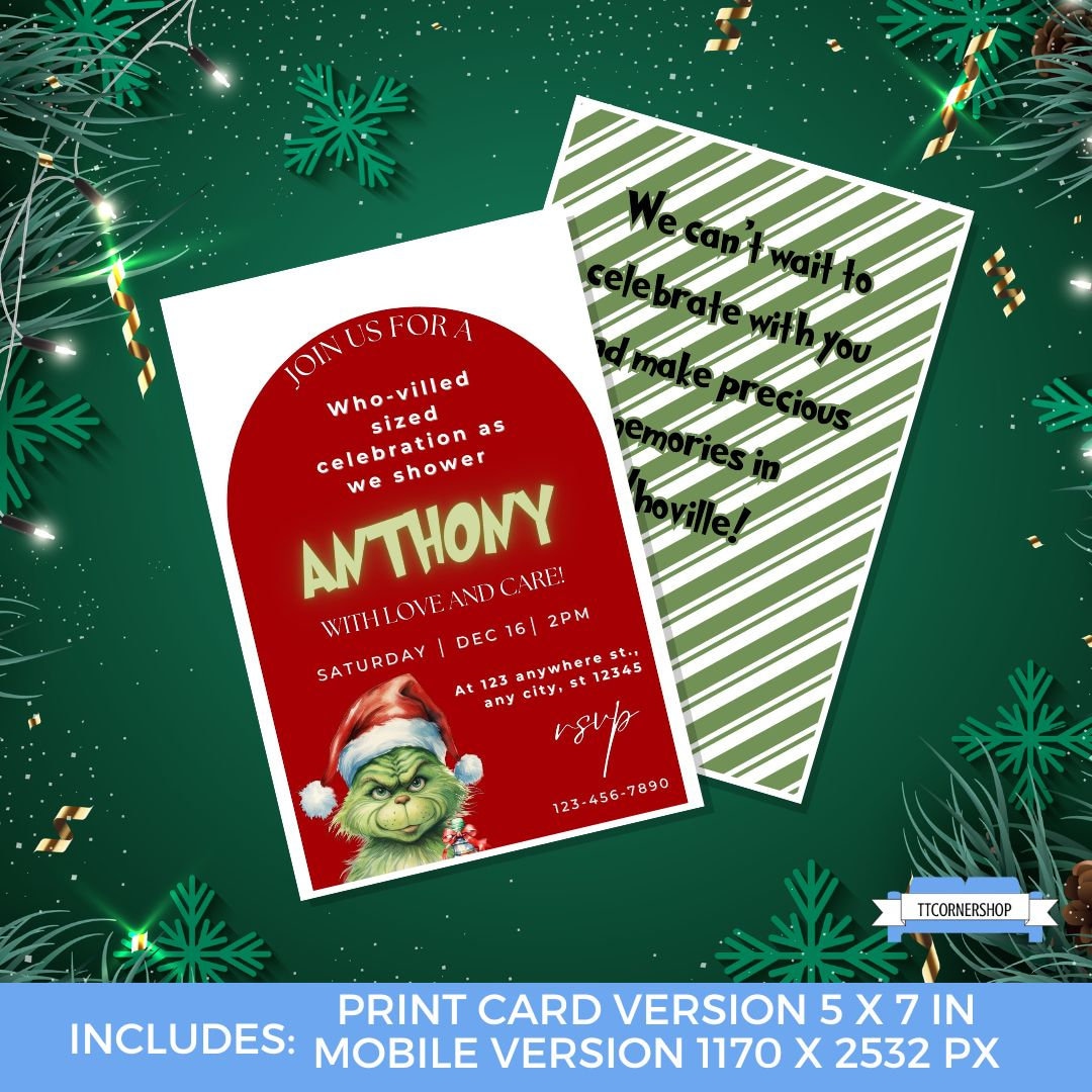 Grinch Baby Shower Invitation Fun Holiday Baby Shower Grinch Baby ...