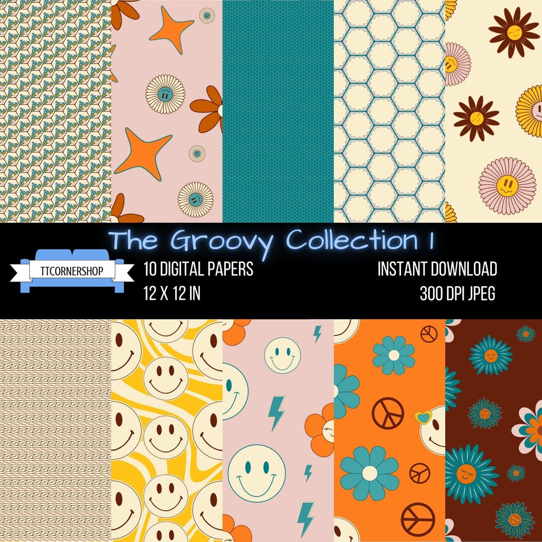 Retro Groovy Digital Papers | Retro Digital Paper | Groovy Digital ...