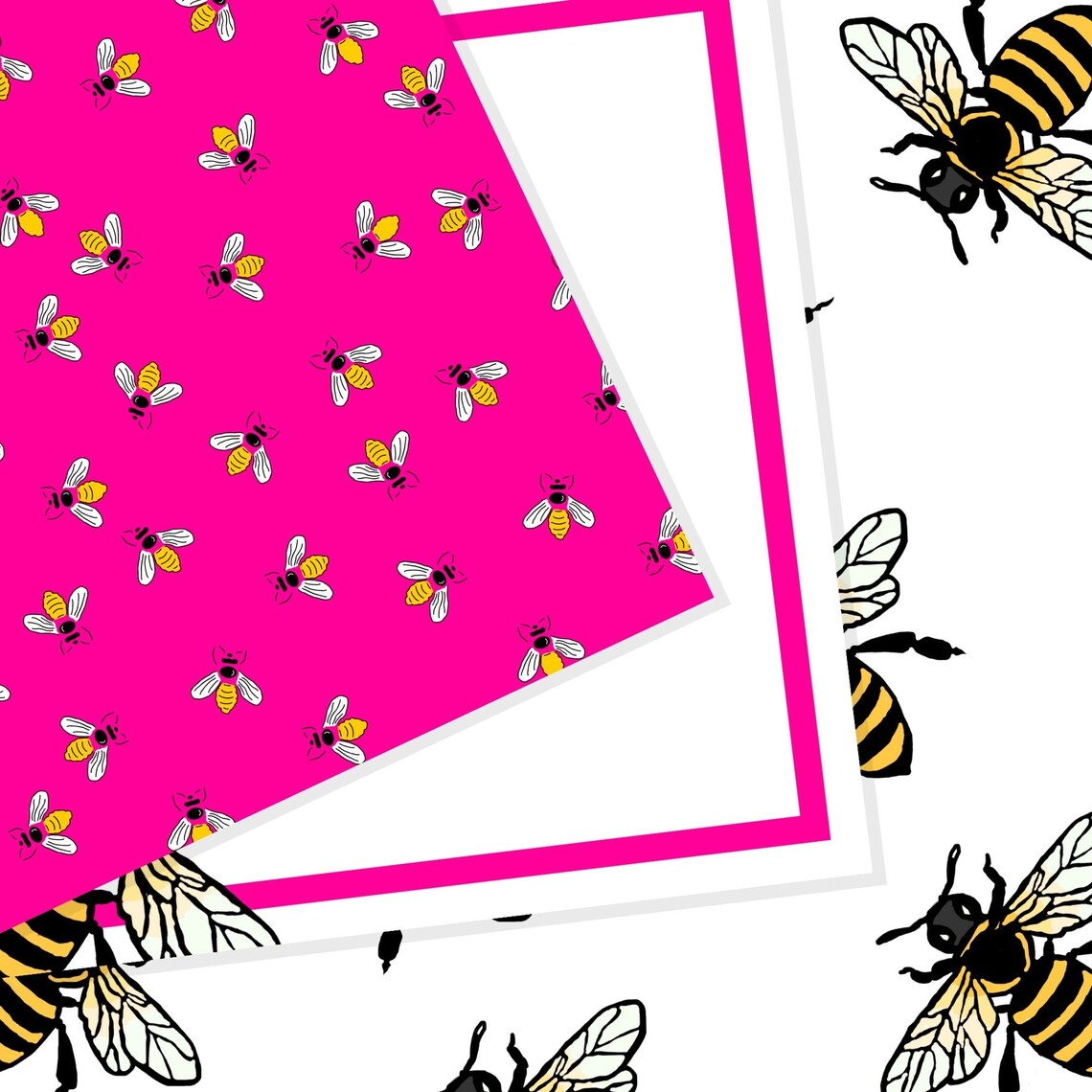 Hot Pink Bee Digital Print Papers - Etsy