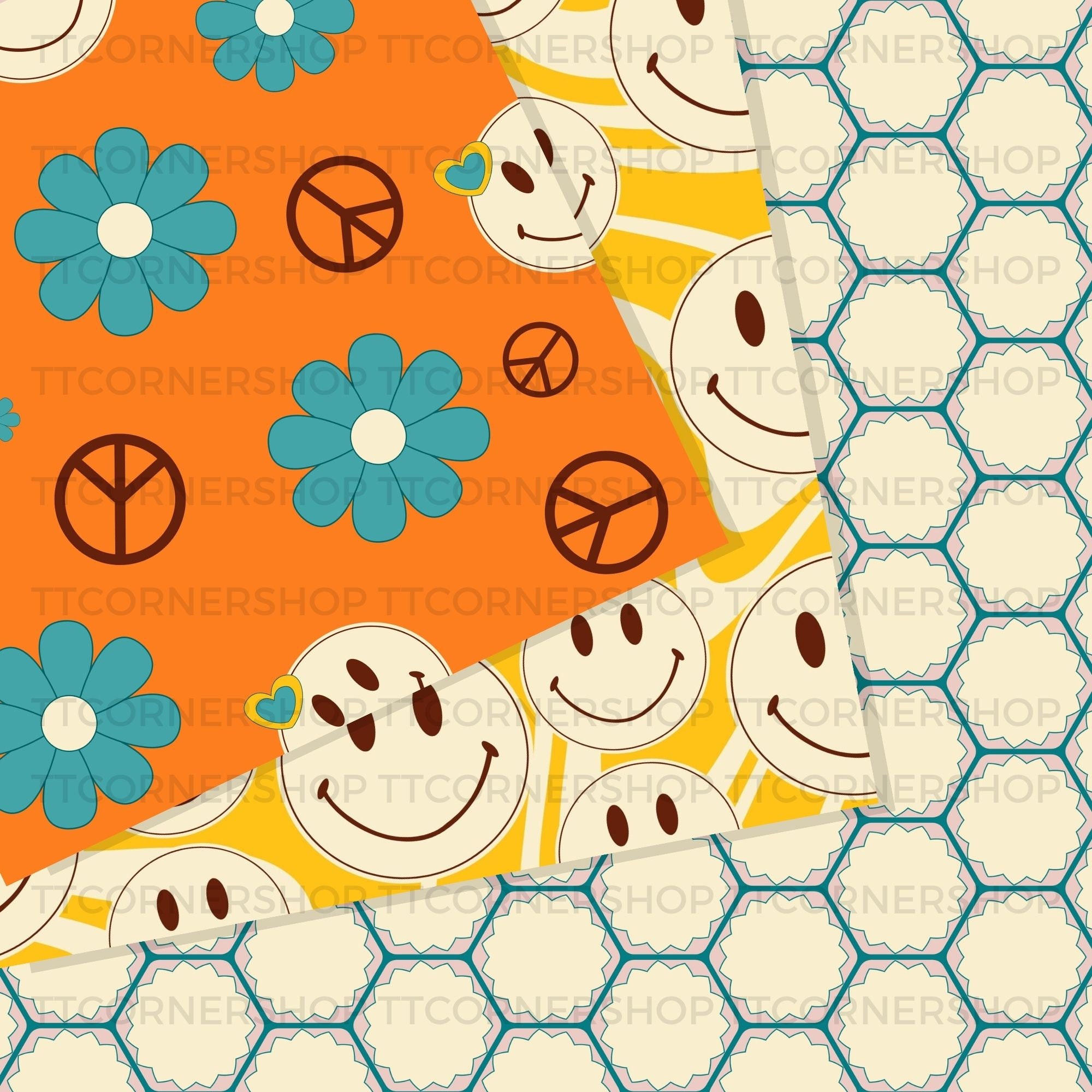 Retro Groovy Digital Papers | Retro Digital Paper | Groovy Digital ...