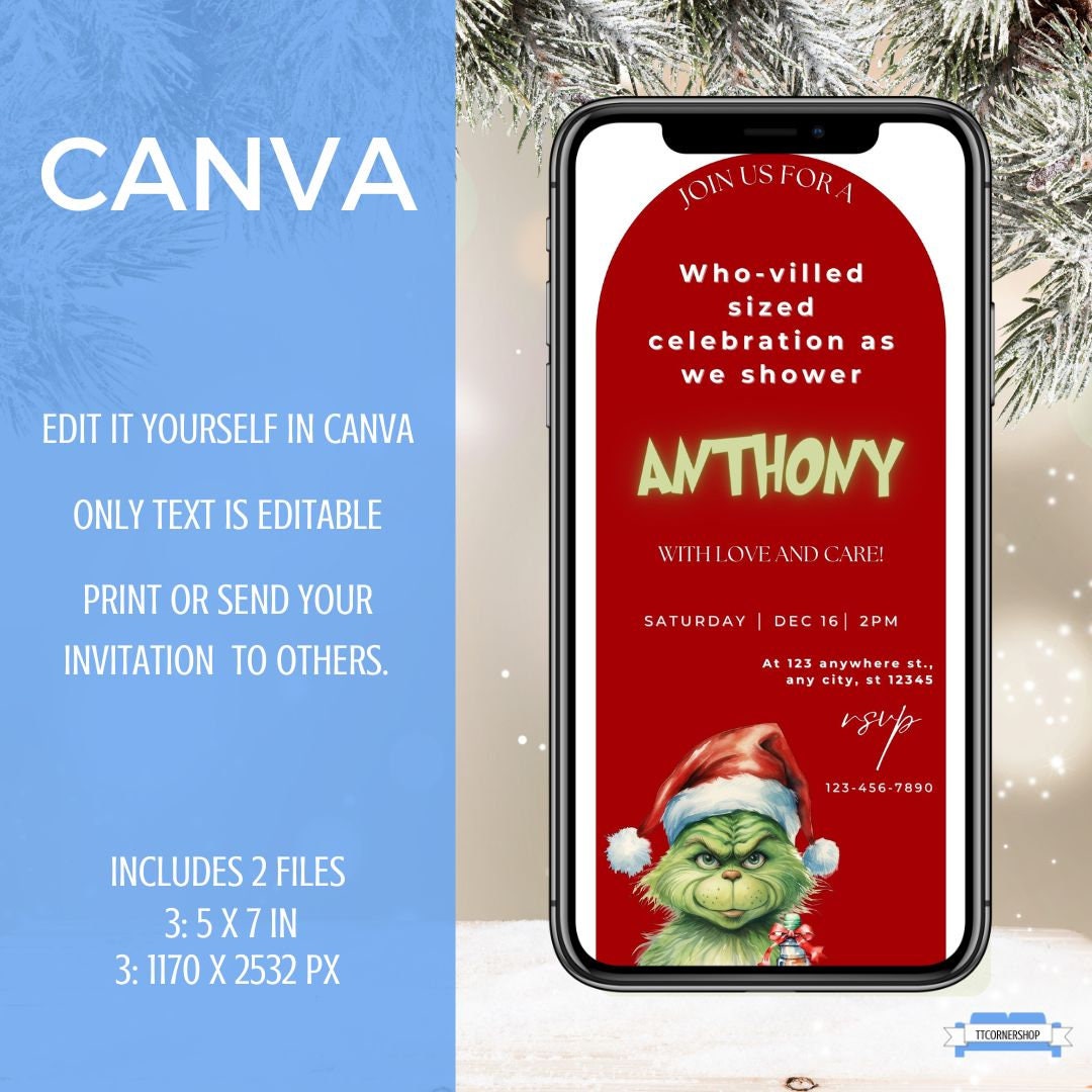 Grinch Baby Shower Invitation Fun Holiday Baby Shower Grinch Baby ...