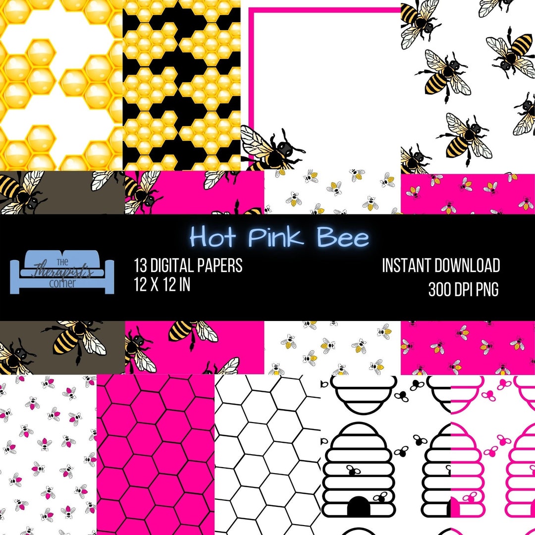 Hot Pink Bee Digital Print Papers - Etsy