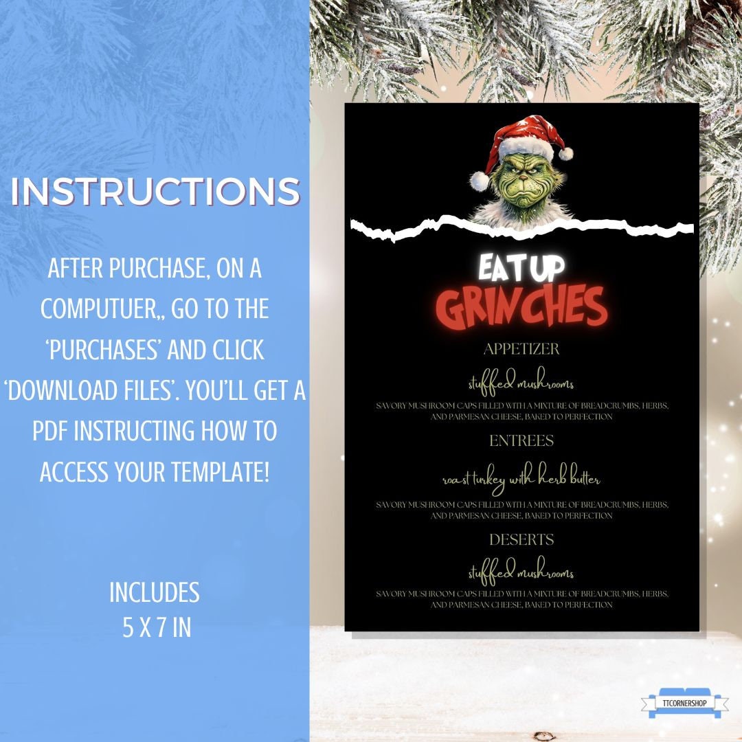 Grinch Christmas Menu Card Template Grinch Menu Printable Christmas ...