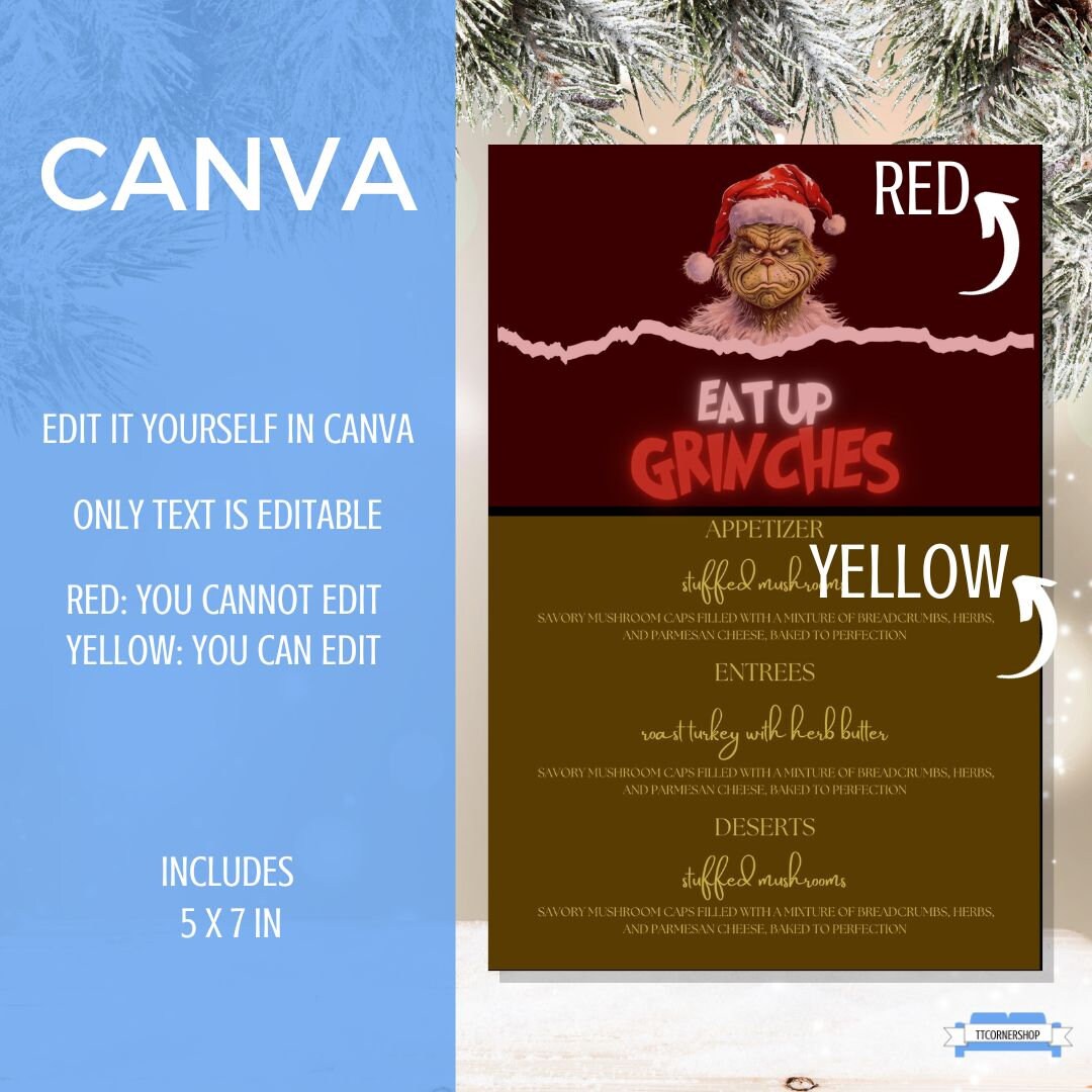 Grinch Christmas Menu Card Template Grinch Menu Printable Christmas ...