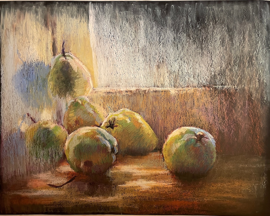 Pears on the Windowsill Steal-life ART Original Oil Pastel Painting on ...