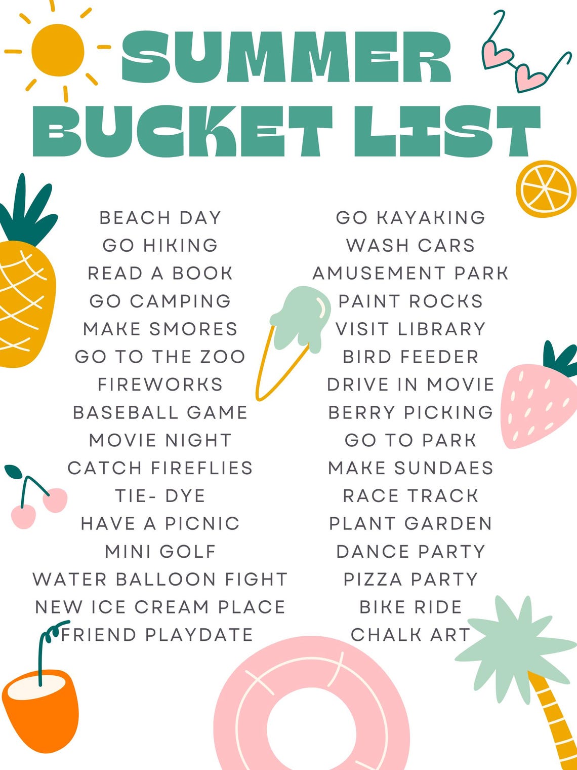 Digital Download- 2025 Summer Bucket List-words - Etsy