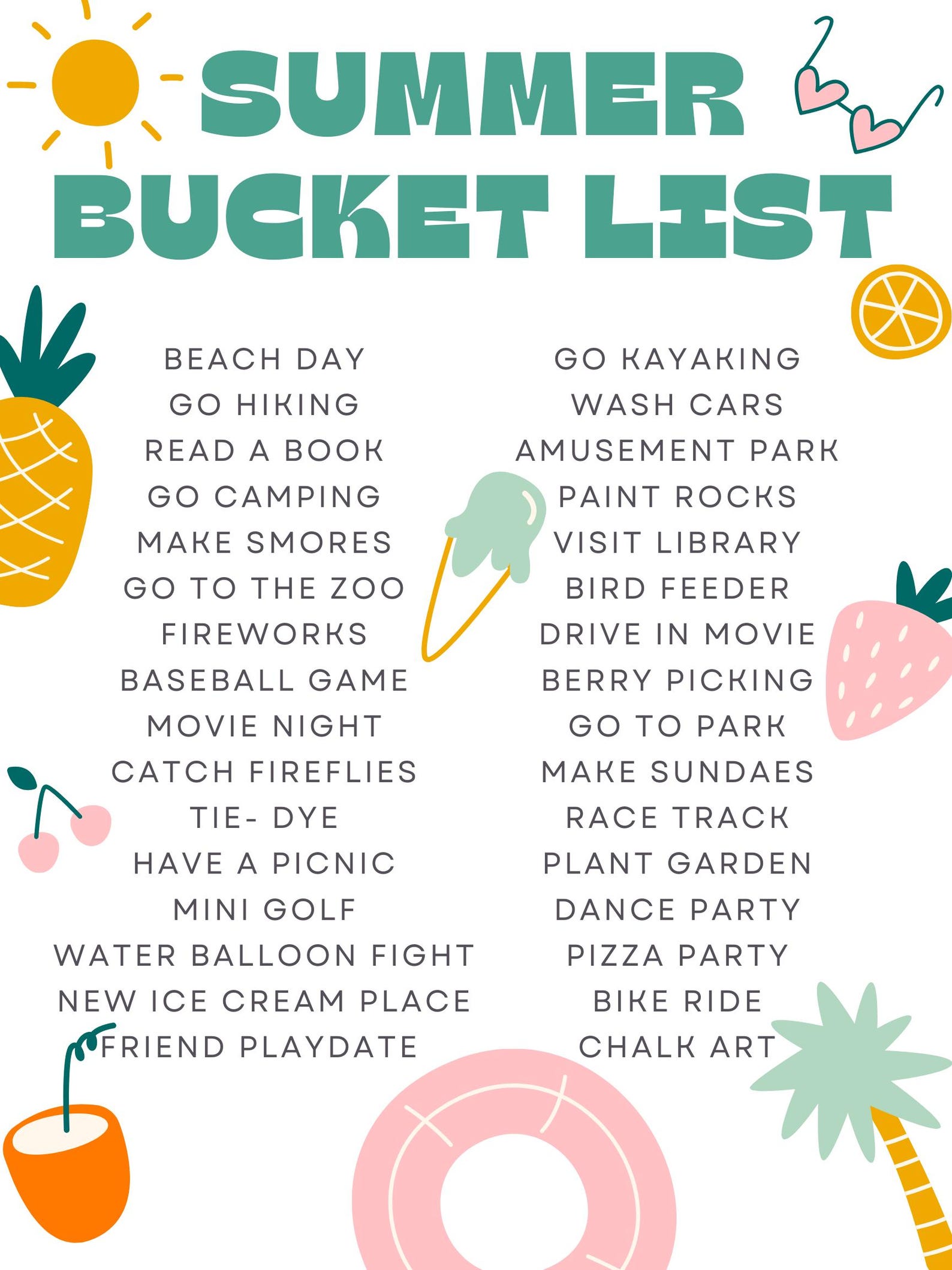 Digital Download- 2025 Summer Bucket List-words - Etsy
