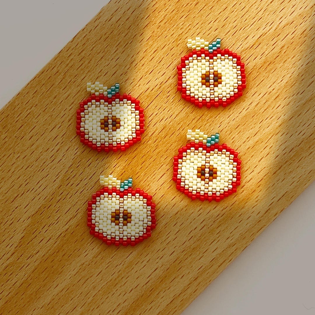 Miyuki Seed Bead Apple Charms, Handmade Jewelry Making (4pcs) - Etsy