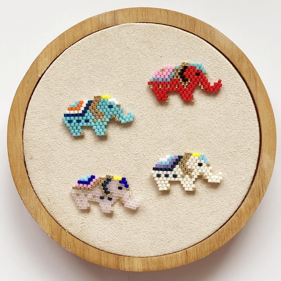 Cute Elephant Seed Bead Charm Set of 4pcs for Jewelry Making, DIY ...