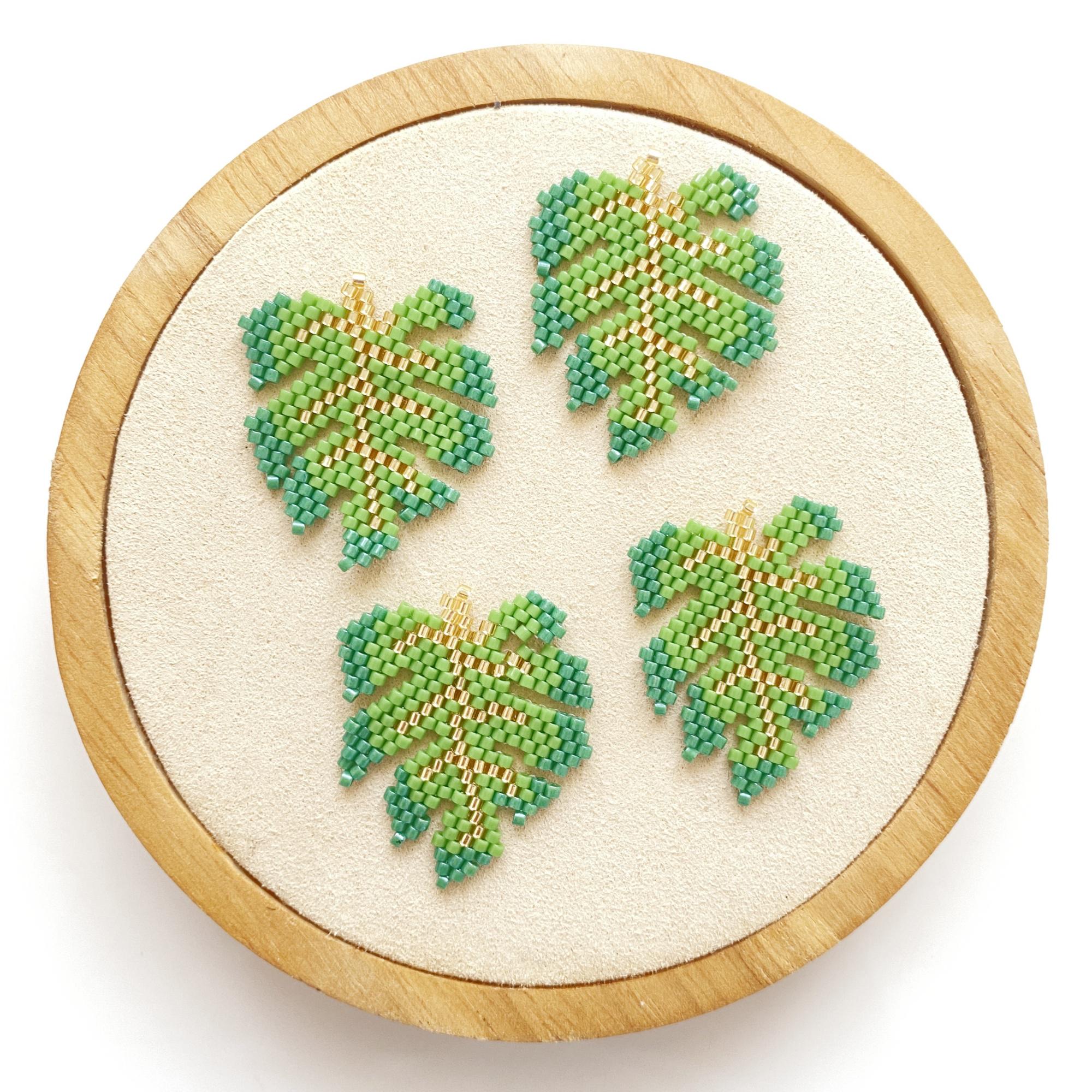 Monstera Leaf Beaded Charm,set of 4,jewelry Making, Pendants,bracelets ...