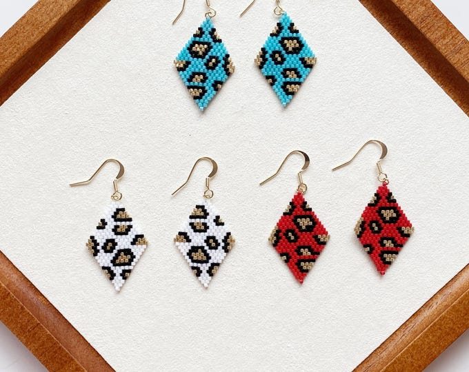 Leopard Print Seed Bead Dangle Earrings – Handwoven Miyuki Jewelry - Etsy