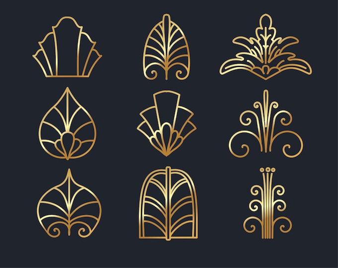 24 SVG, PNG (gold & Black), EPS - Art Deco, Roaring 20's, Great Gatsby ...