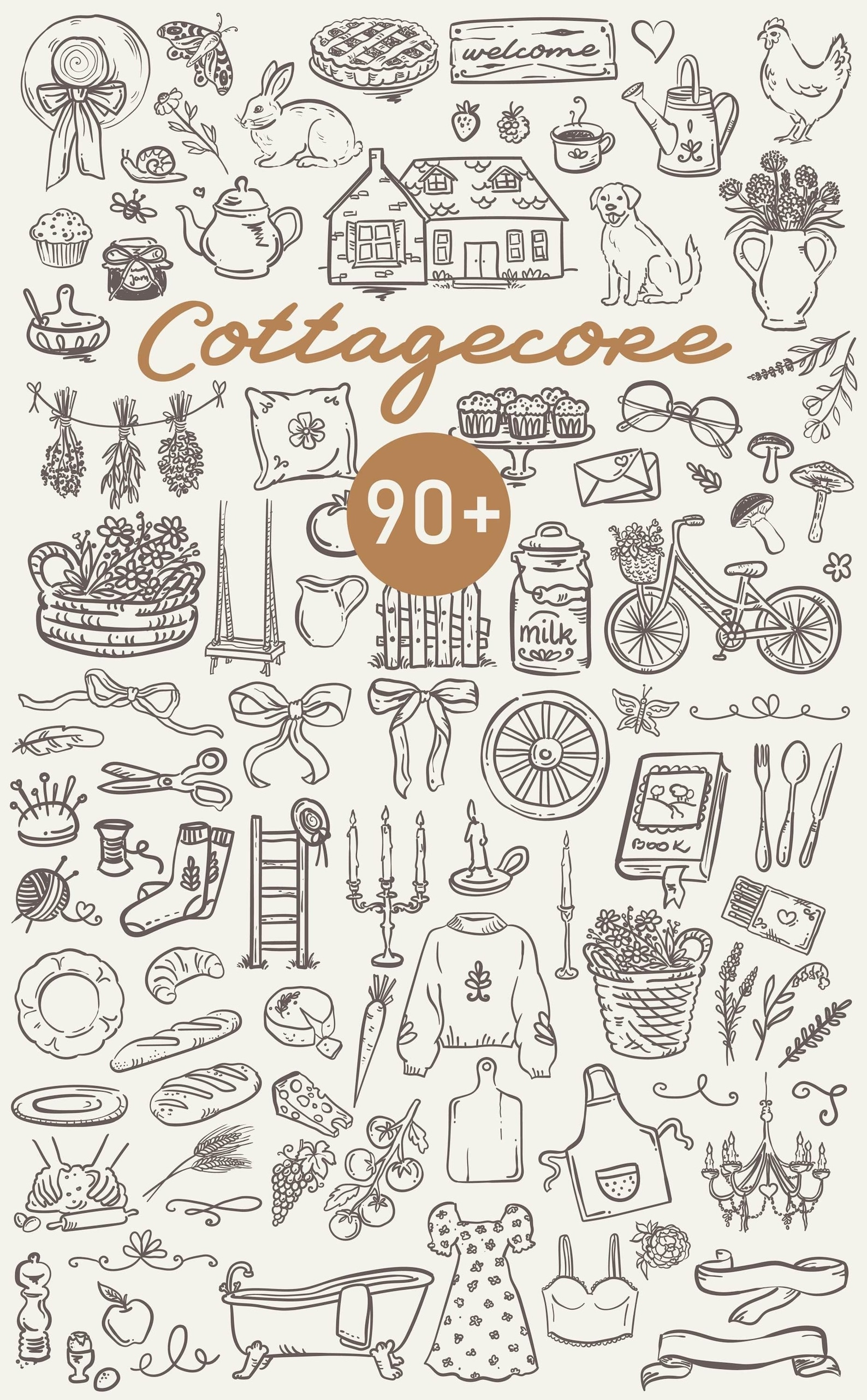 90+ Cottagecore, Farmhouse Whimsical Style, SVG, PNG, AI, Illustrations ...