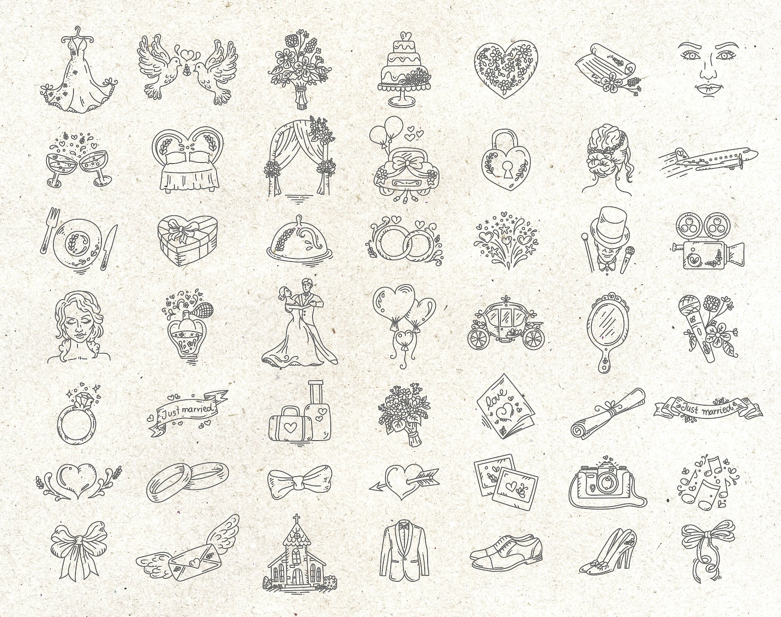 49 Wedding Doodle Collection - 49 Beautiful Svg, Png, Eps Wedding Icons ...