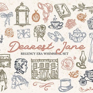 30+ Whimsical Regency Era SVG, PNG, Collection, Set, Bundle, Hand Drawn ...