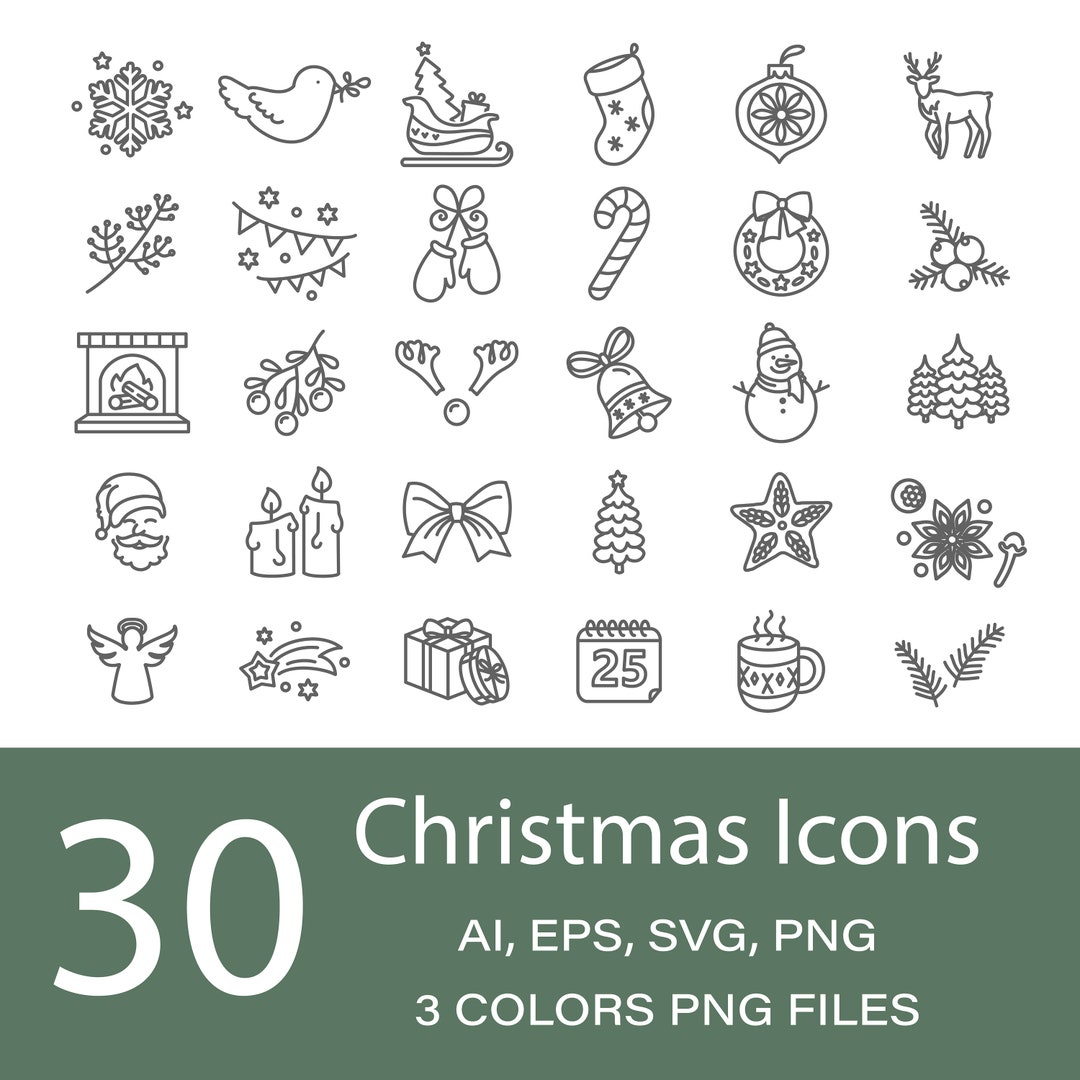 30 Beautiful Svg, Png, Eps Christmas Icons Bundle - Etsy
