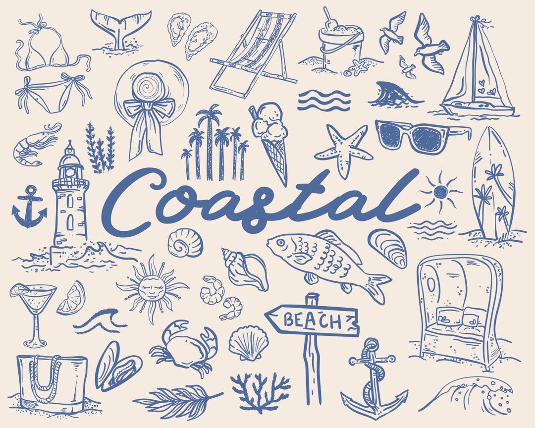 40+ Coastal Whimsical Style, SVG, PNG, AI, Illustrations, Hand Drawn ...