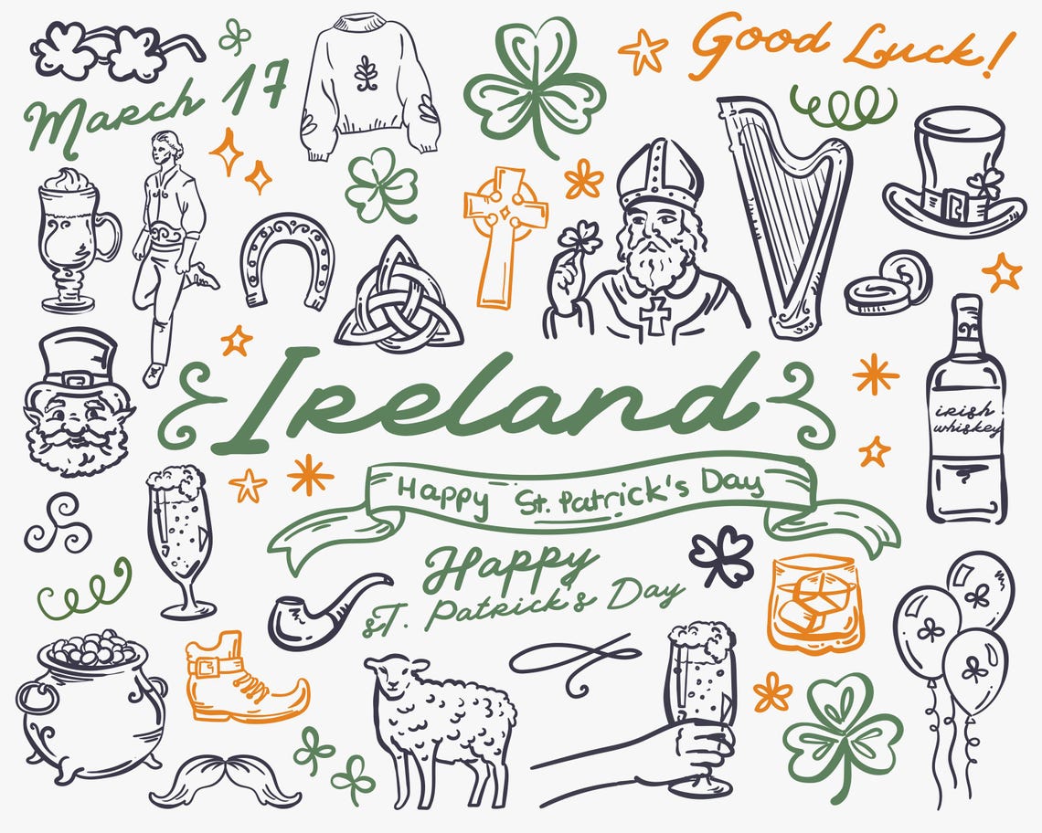 40+ Irish Symbols Whimsical Style, SVG, PNG, AI, Illustrations, Hand ...