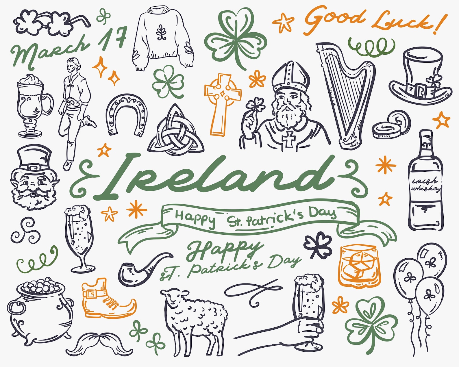 40+ Irish Symbols Whimsical Style, SVG, PNG, AI, Illustrations, Hand ...