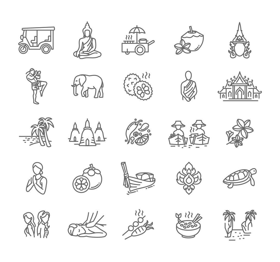 25 Svg and Eps Thailand Tavel Thin Line Style Icons - Etsy