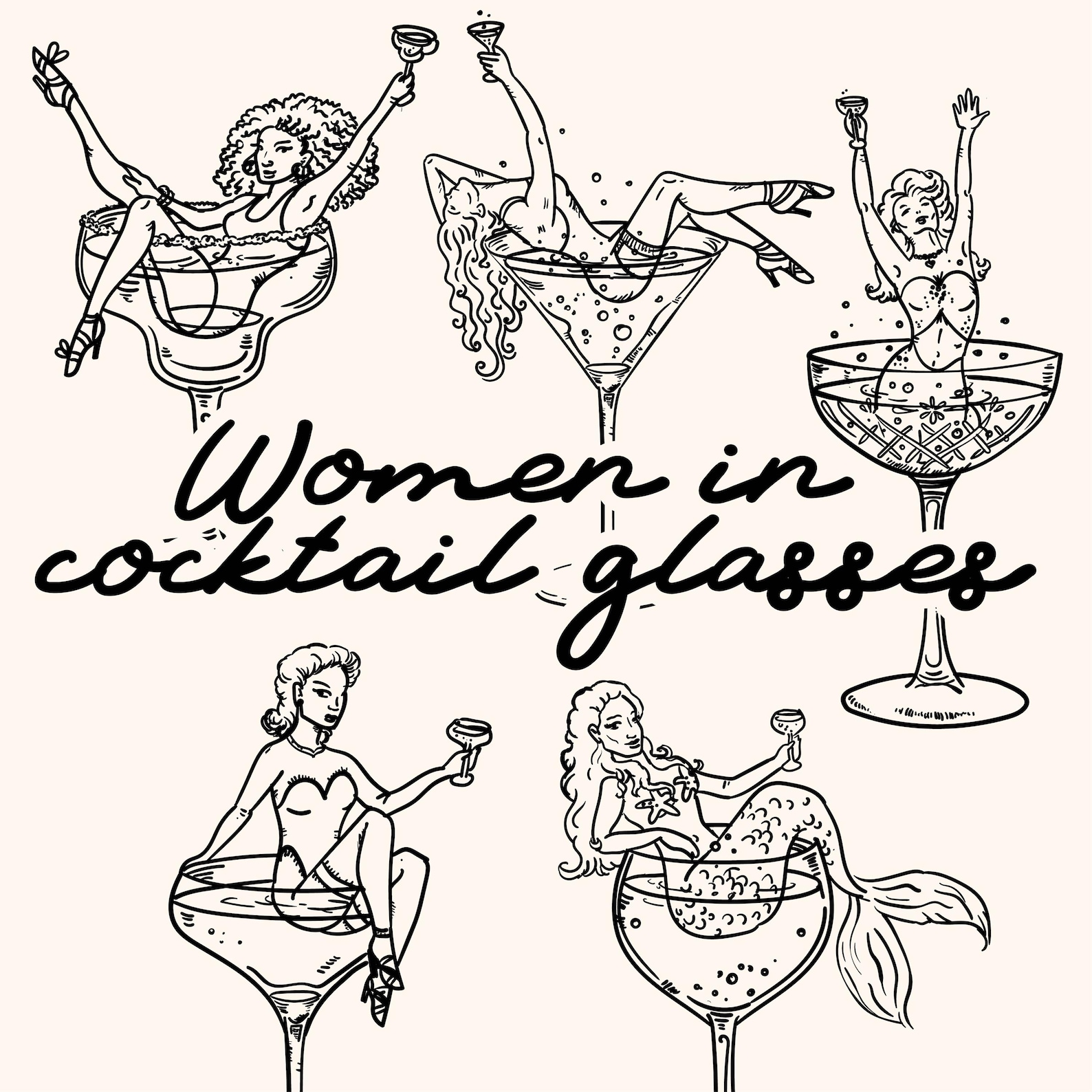 5 SVG, PNG, Women in Glasses, Drinks and Cocktails Illustrations, Hand ...