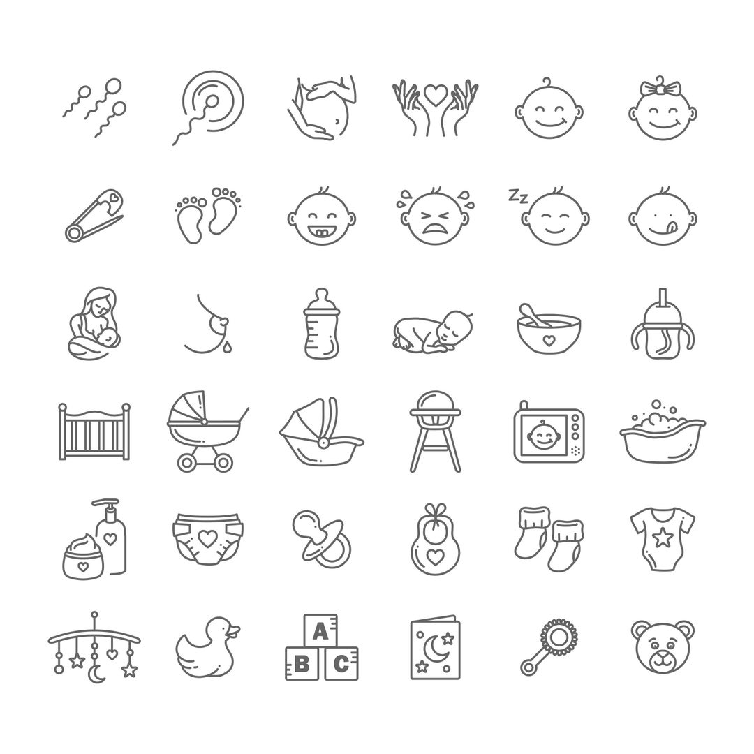 36 Baby Svg, Png, Eps , Ai Nursery, Baby, Pregnancy, Labor, Breastfeeding Icon Set, Icons ...