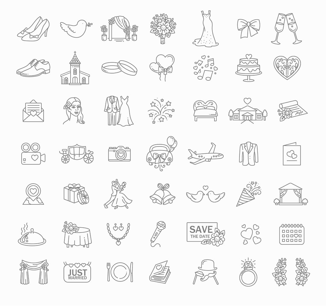 49 Minimalist, Whimsical Wedding Icons – SVG, PNG, EPS – Perfect for ...