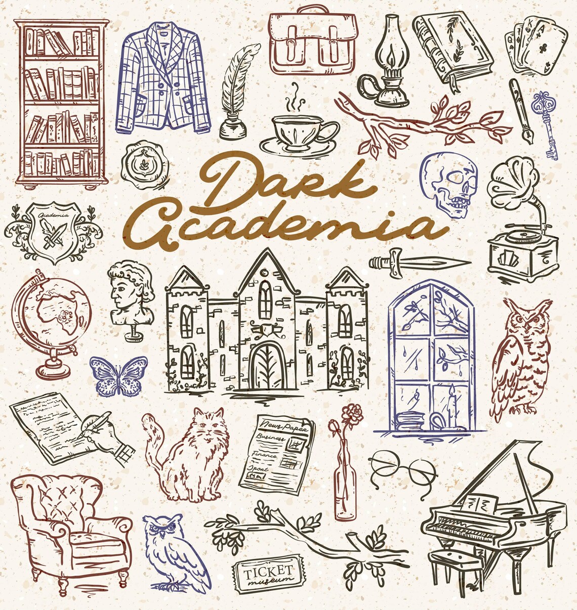 Whimsical Dark Academia Hand-drawn Illustrations (SVG, PNG) - Etsy