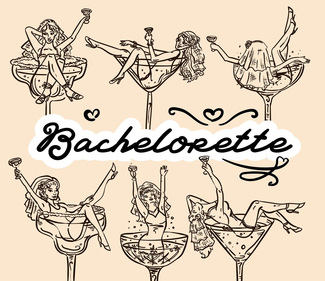 6 Bachelorette Party Whimsical Style, SVG, PNG, AI, Illustrations, Hand ...