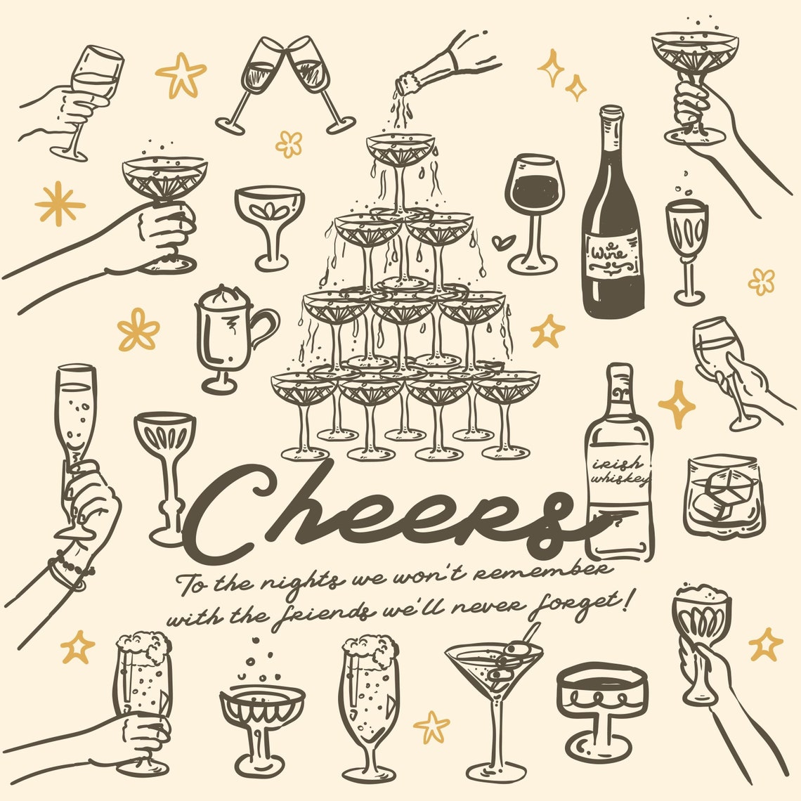 30+ Whimsical Cheers SVG, PNG, Drinks and Cocktails Illustrations ...