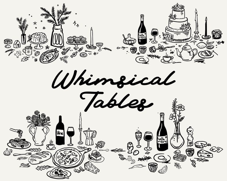 4 Whimsical Tables SVG, PNG, AI, Illustrations, Hand Drawn Elements ...