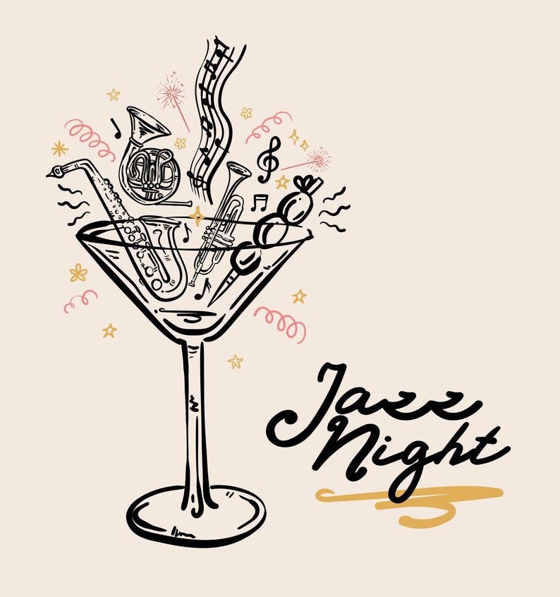 Whimsical Jazz Martini Glass Illustration: Hand-drawn SVG, PNG Bundle ...