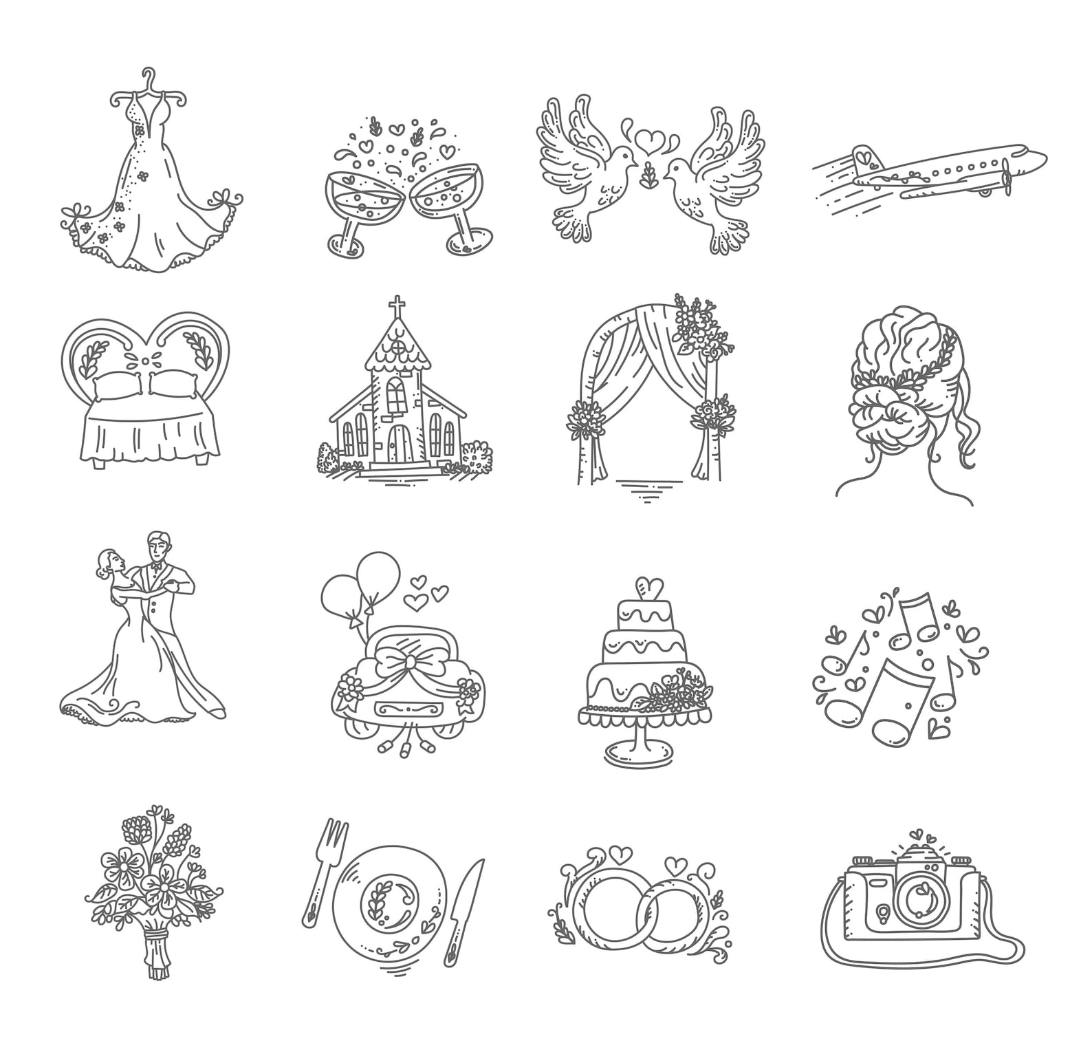 16 Wedding Doodle Collection - 16 Beautiful Svg, Png, Eps Wedding Icons ...