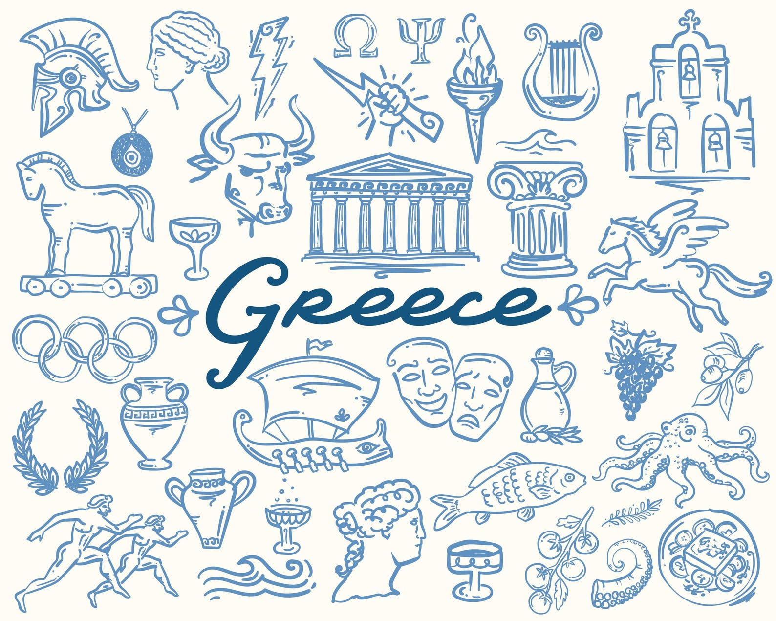 40 Greek Whimsical Style Illustration Set, SVG, PNG, AI, Illustrations ...
