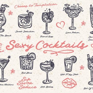 Sassy Sips: 10 Whimsical SVG, PNG, Sexy Drinks and Cocktails Illustrations, Collection, Set ...
