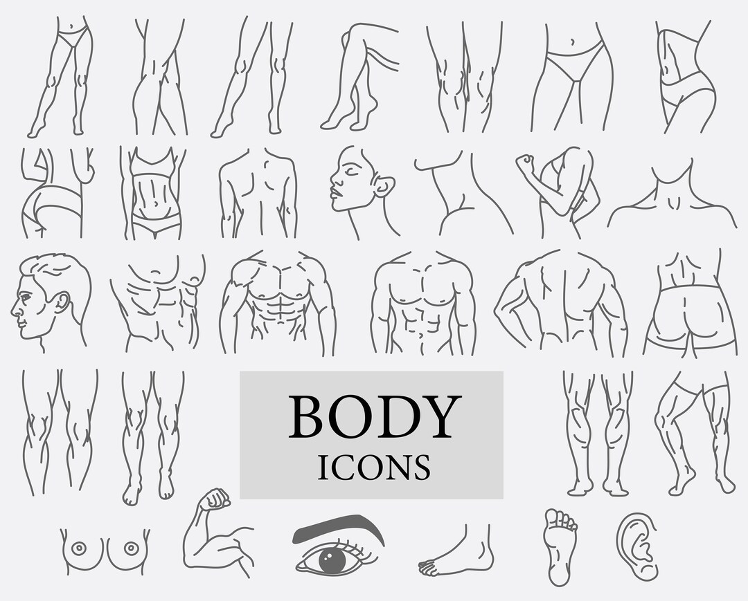 30 Svg, Png Body, Fitness, Workout Icons Collection, Gray, Digital ...