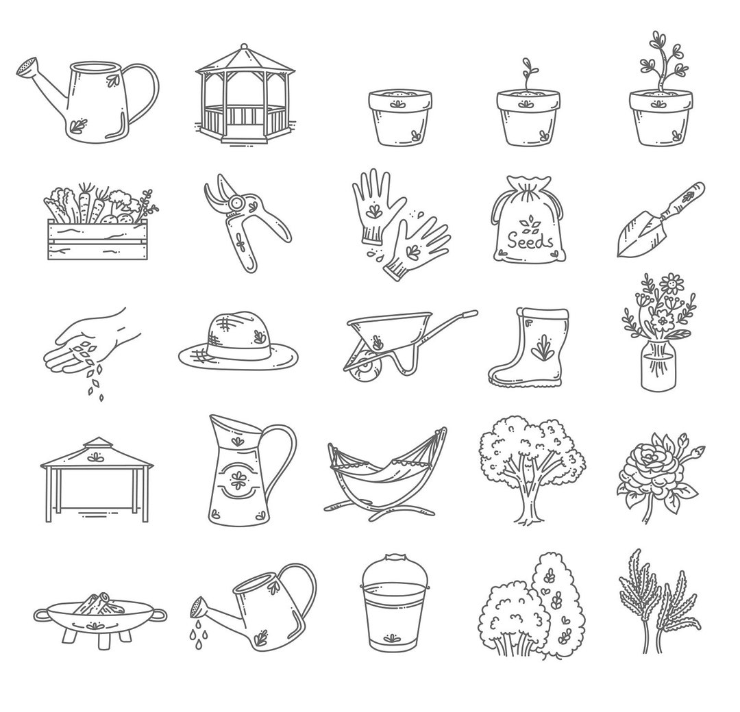 25 Svg, Png and Eps Garden Icons Doodle Style Collection, Icon Set ...