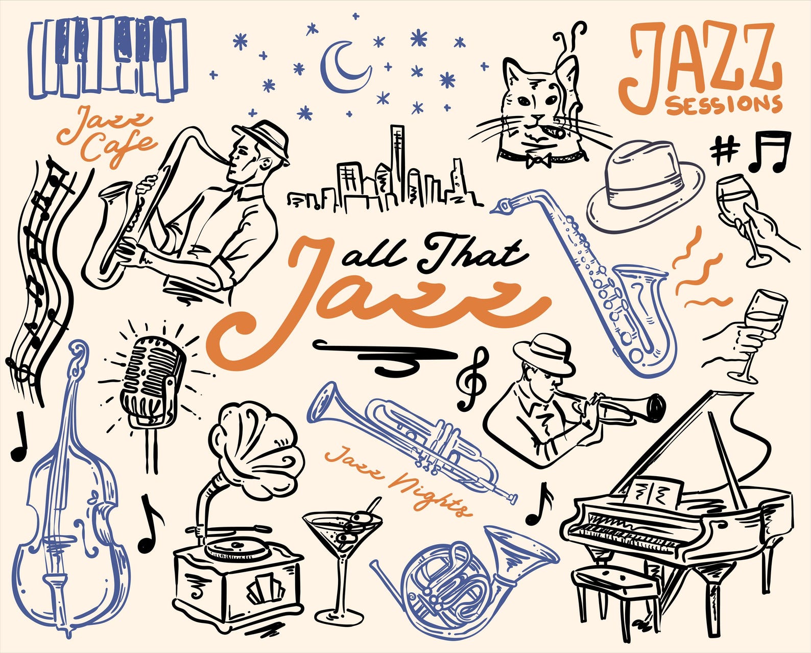 30 Whimsical All That Jazz SVG, PNG, Illustrations, Collection, Set ...