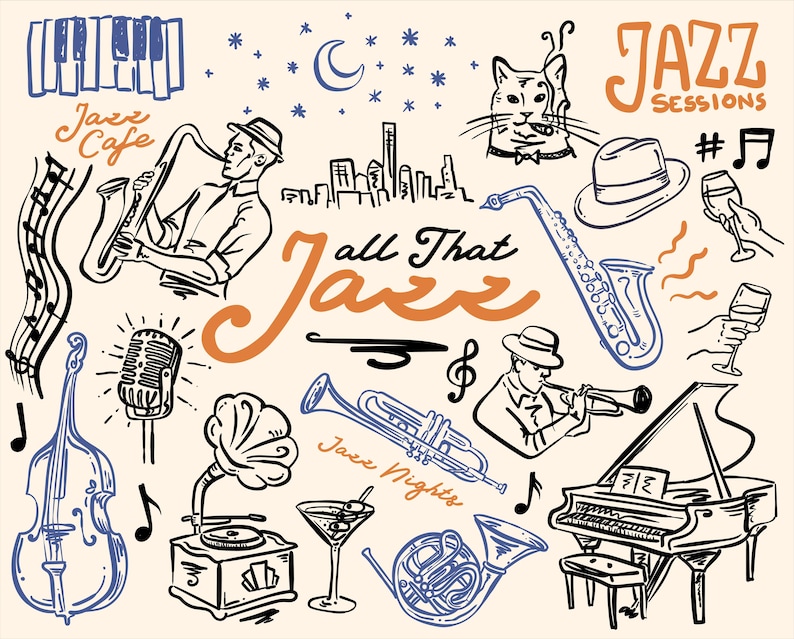 30 Whimsical All That Jazz SVG, PNG, Illustrations, Collection, Set ...