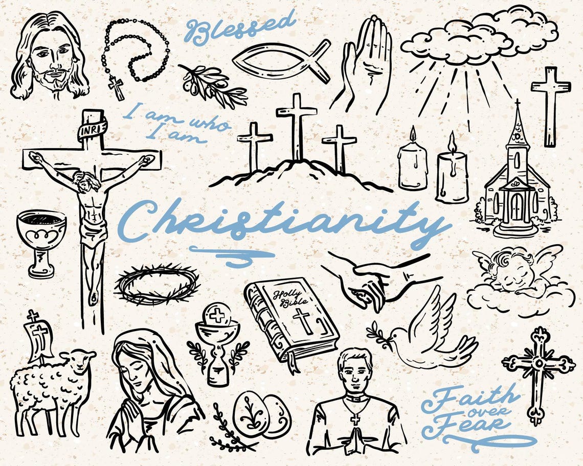 30 Christian, Catholic Set Drawn in Whimsical Style, SVG, PNG, AI ...