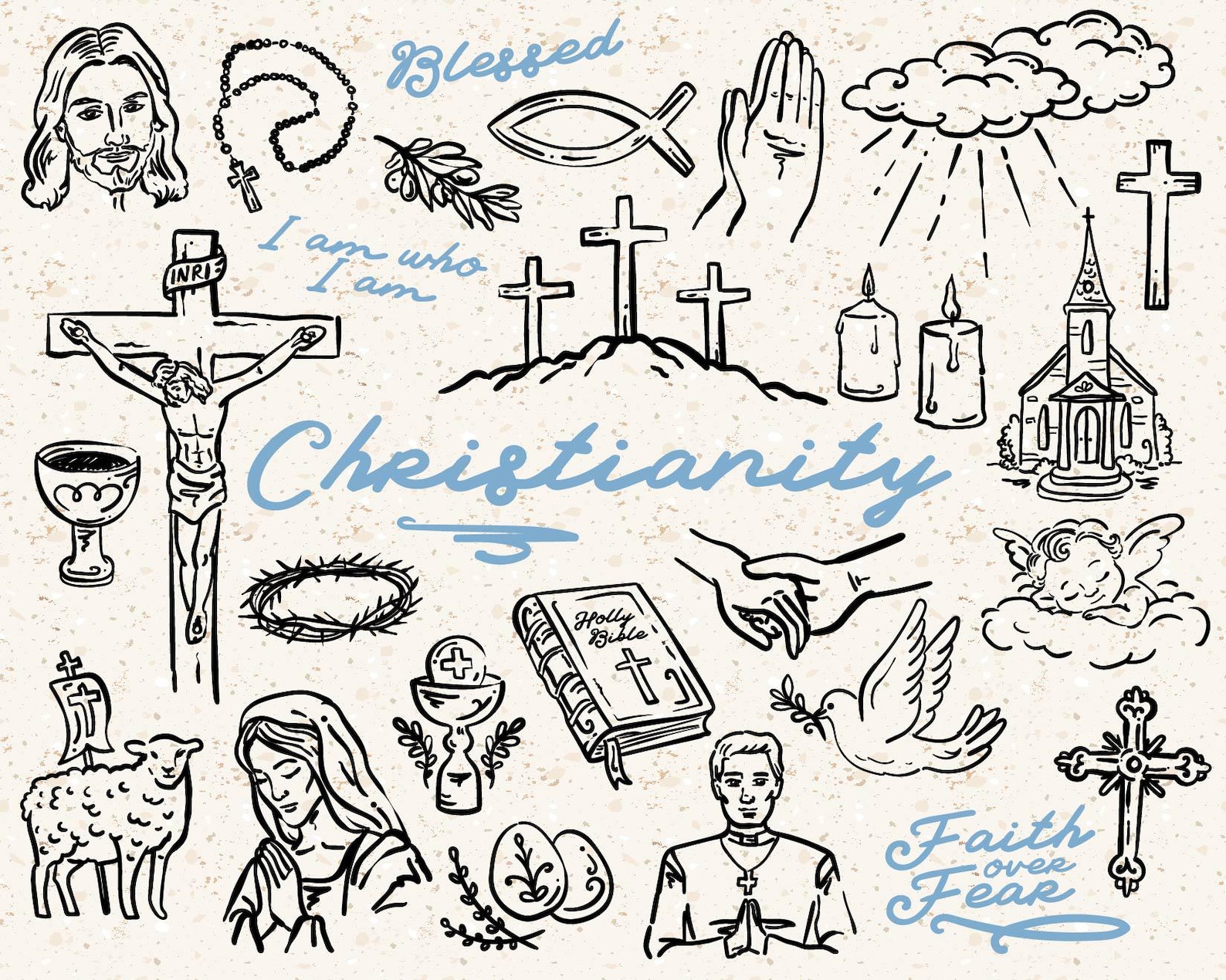 30 Christian, Catholic Set Drawn in Whimsical Style, SVG, PNG, AI ...