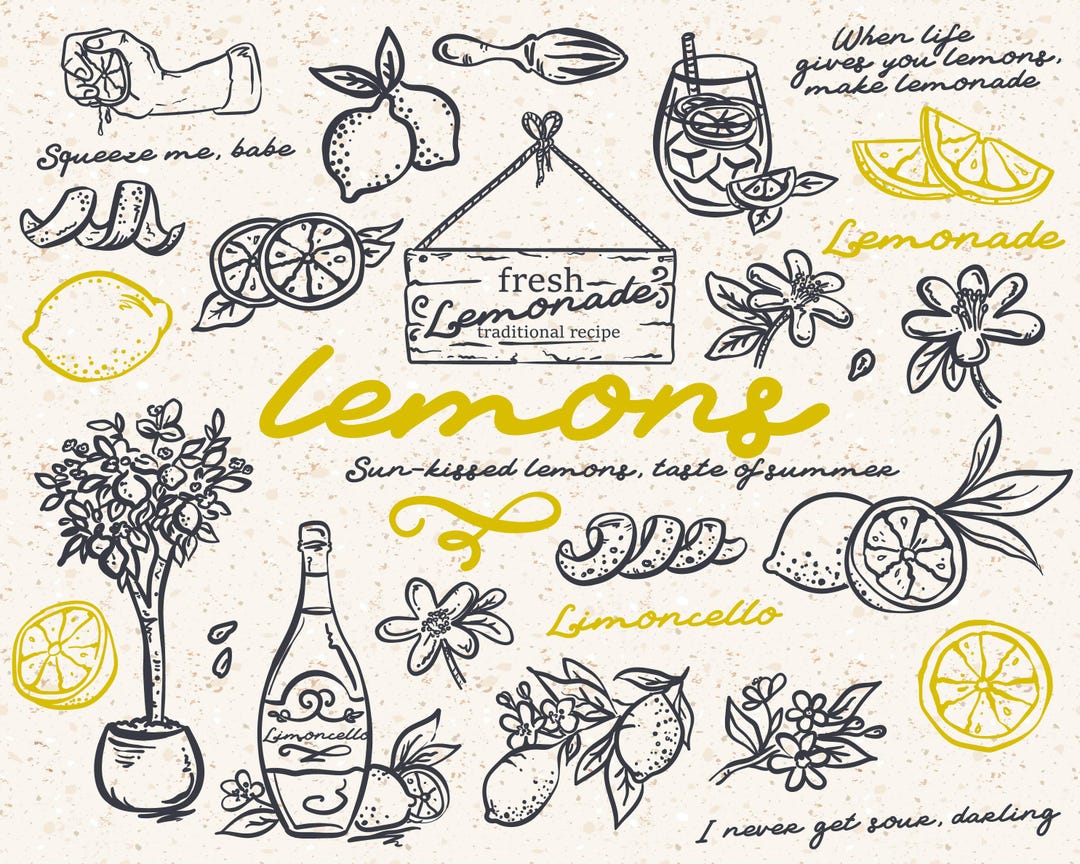 30+ Lemon Whimsical Style, SVG, PNG, AI, Illustrations, Hand Drawn ...