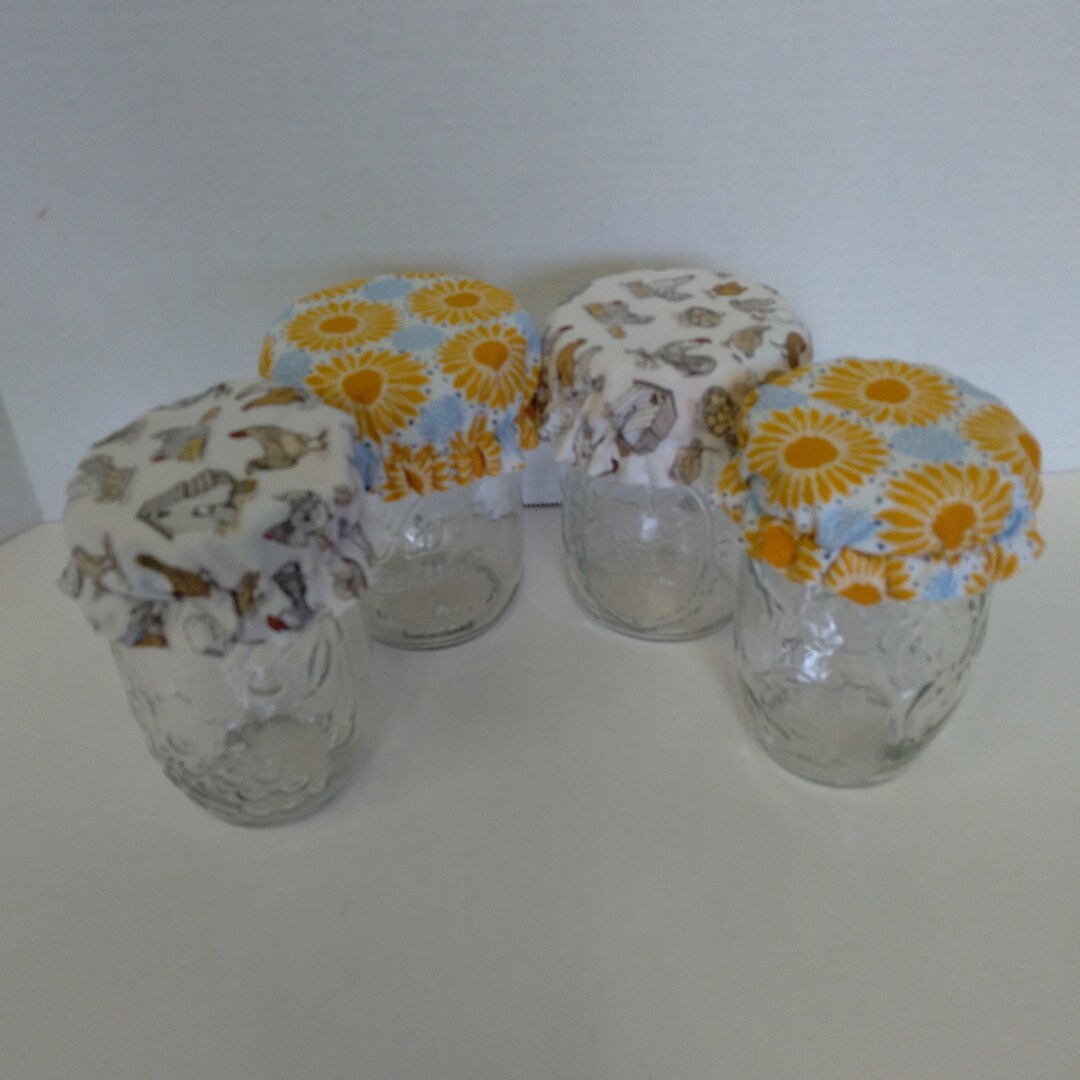 Fabric Jar Covers, Reusable, Reversible, Mason Jar Covers, Glass Covers ...