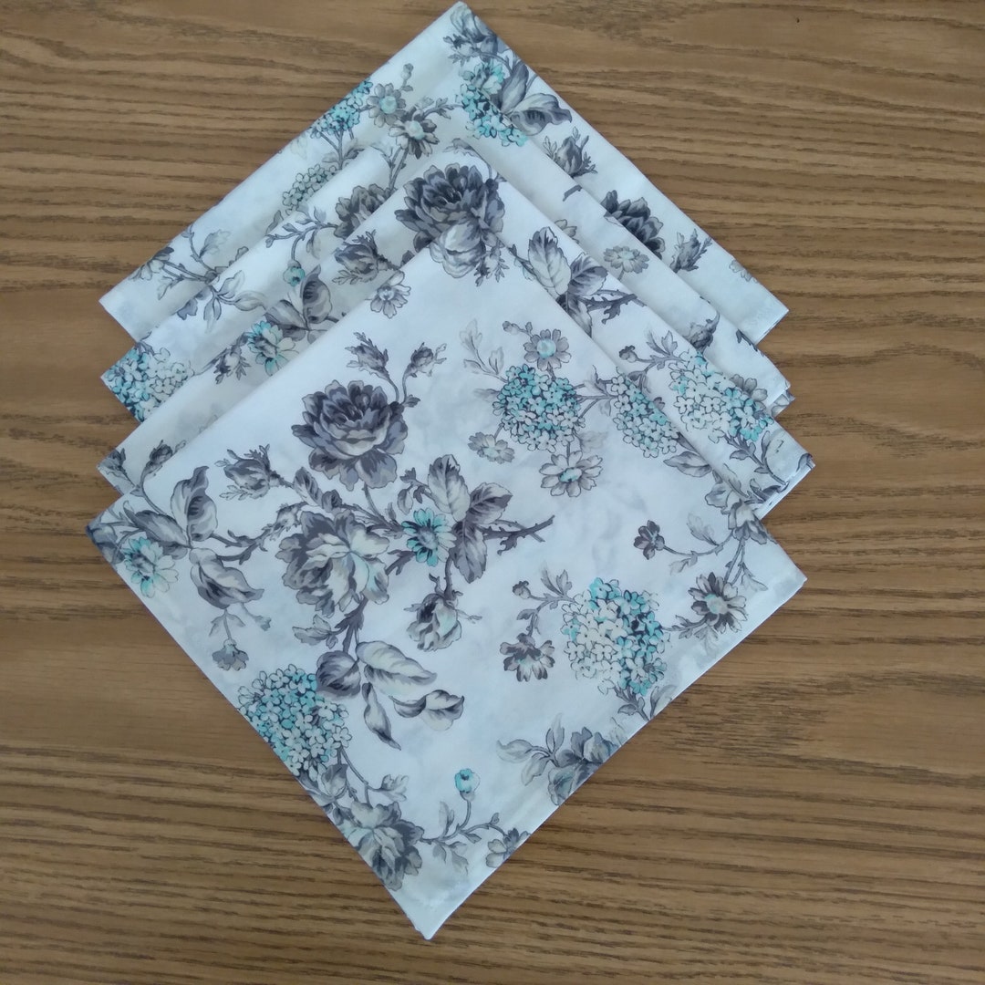 Cloth Napkins/fabric Napkins Set of 4 Cloth Flowered Napkins 100% ...