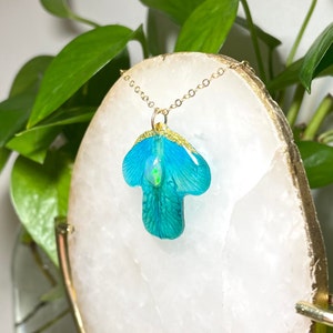 Real Orchid Petal Necklace With 24K Gold Leaf and an Ethiopian Opal, Resin Jewelry, Gold Opal ...