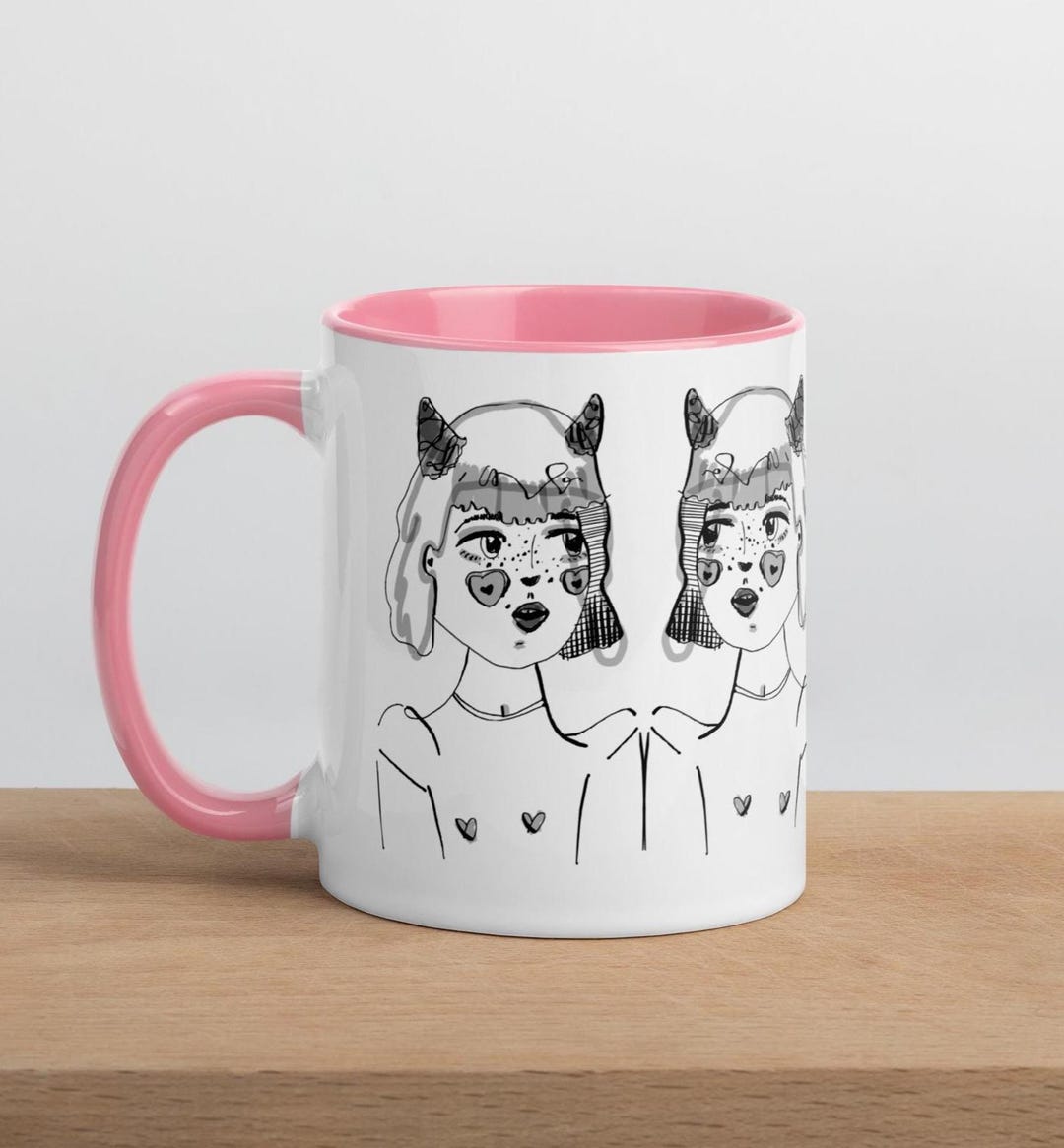 Lil Goblin Coffee Mug: Modern Art Illustration, Colored Handle - Etsy
